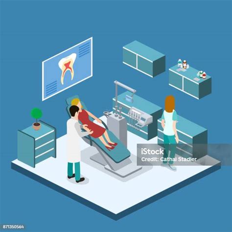 아이소메트릭 3d 벡터 일러스트 레이 션 환자는 치과 의사의 약속 3차원 형태에 대한 스톡 벡터 아트 및 기타 이미지 3차원 형태 가정의 방 개념 Istock