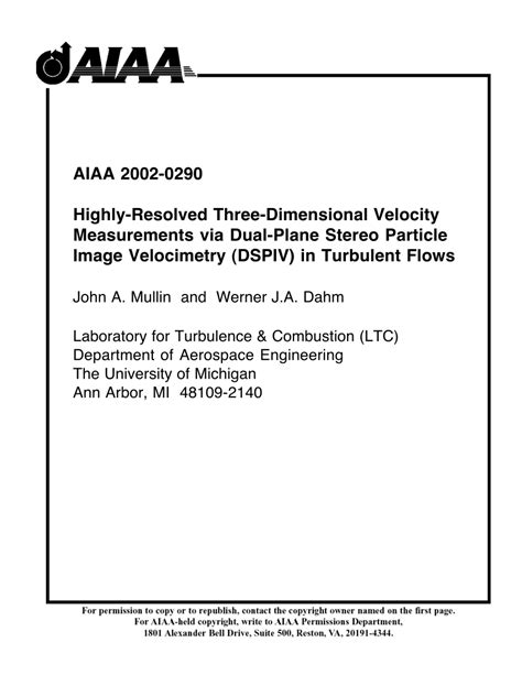 Pdf Highly Resolved Three Dimensional Velocity Measurements Via Dual