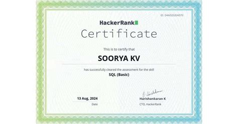 Hackerrank Skill Certificate Soorya Kv