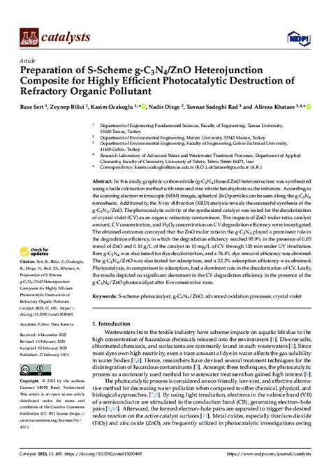 Pdf Preparation Of S Scheme G C3n4zno Heterojunction Composite For Highly Efficient