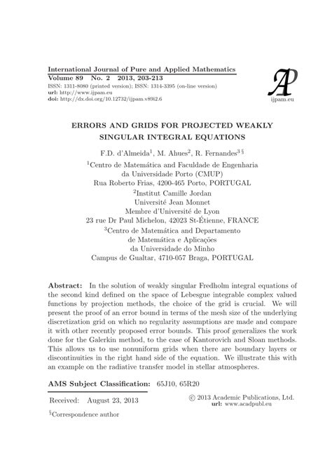 Pdf Errors And Grids For Projected Weakly Singular Integral Equations