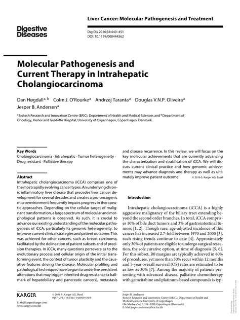 Pdf Molecular Pathogenesis And Current Therapy In Intrahepatic Cholangiocarcinoma