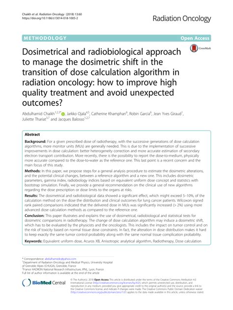 Pdf Dosimetrical And Radiobiological Approach To Manage The Dosimetric Shift In The Transition