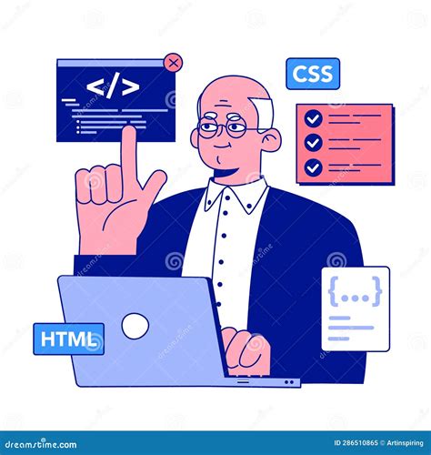 senior developer oldman programming and coding stock vector