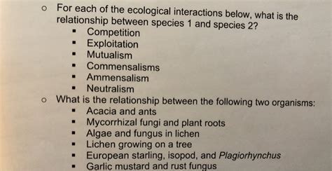 Solved For Each Of The Ecological Interactions Below What