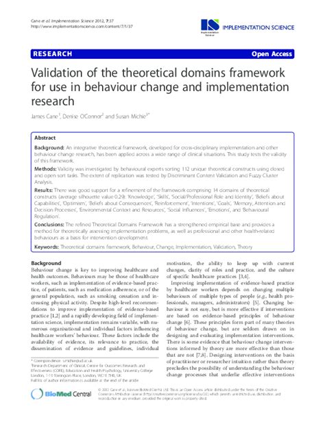pdf validation of the theoretical domains framework for use in