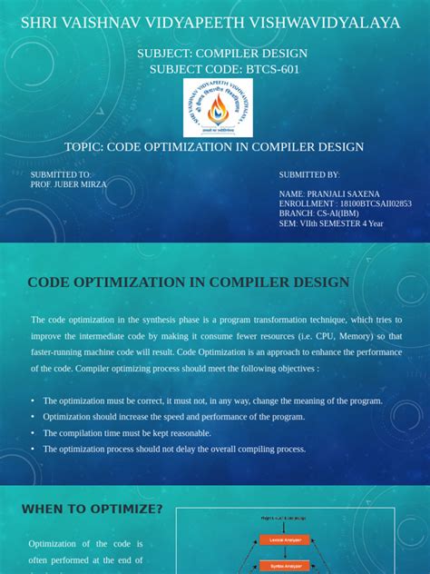 Code Optimization In Compiler Design 18100btcsaii02853 Pdf Program Optimization Compiler