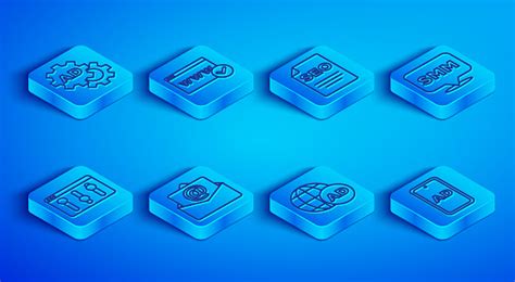 라인 광고 웹 사이트 템플릿 Seo 최적화 메일 및 전자 메일 소셜 미디어 마케팅 브라우저 설정 및 아이콘을 설정합니다 벡터 3차원 형태에 대한 스톡 벡터 아트 및 기타