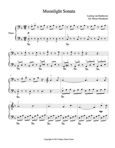 Moonlight Sonata Easy Piano Sheet Music Galaxy Music Notes