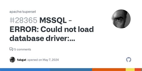 Mssql Error Could Not Load Database Driver Mssqlenginespec · Issue