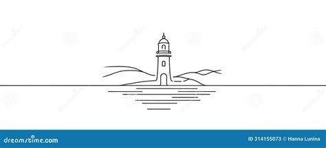 Continuous One Simple Line Drawing Of A Lighthouse Silhouetted On A White Background Linear