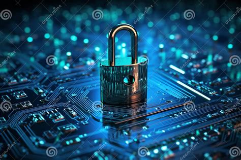 A Blue Keylock Reflects The Cybersecurity Concept Through Binary Code Aesthetics Stock