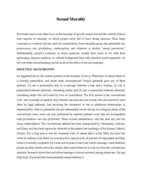 Sexual Morality Issues Sexual Morality The Moral Issues Most Often Focus On The Morality Of