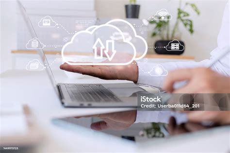 Man With Cloud Computing Diagram Show On Hand Cloud Technology Data Storage Networking And