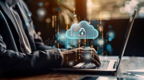 Person S Hands Typing On A Laptop With A Digital Overlay Of A Secure Cloud Network Graphic