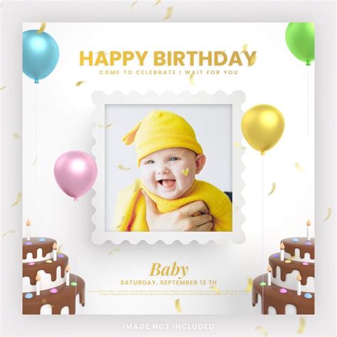 인스타그램 소셜 미디어 포스트 템플릿을 위한 아기 생일 케이크 초대장 프리미엄 Psd 파일