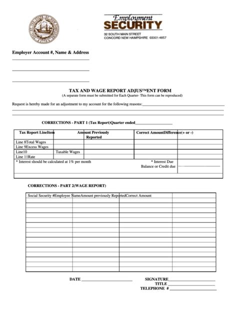 Tax And Wage Report Adjustment Form Employment Security Printable Pdf