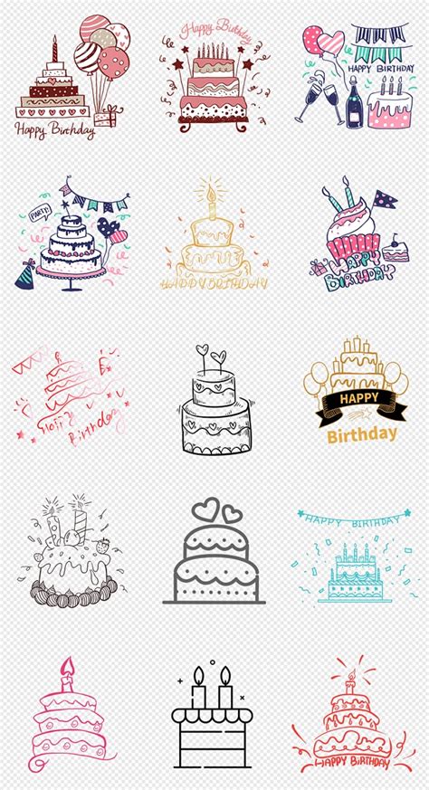 手绘线稿生日蛋糕png免抠素材 花瓣网