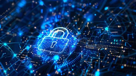 Digital Security Lock Emblem On Blue Circuit Board Background Stock Image Image Of Firewall