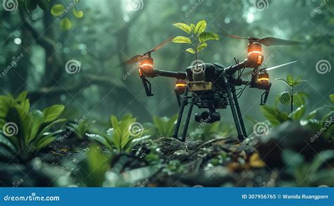 An AI Powered Drone Planting Trees In A Deforested Stock Illustration Illustration Of