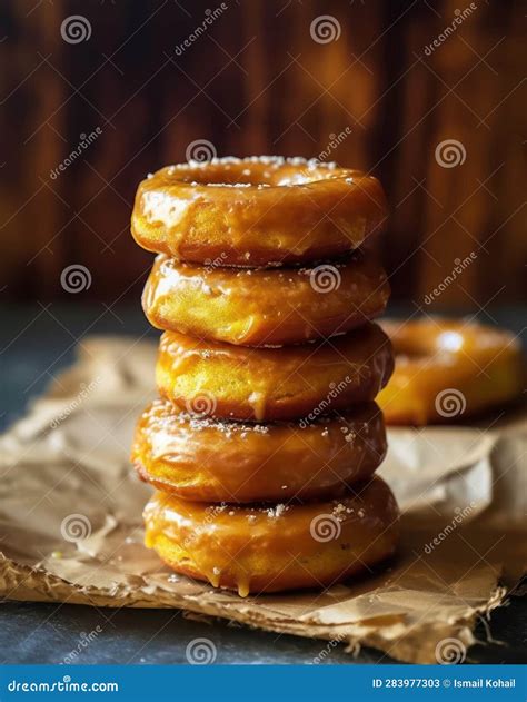 A Stack Of Doughnuts On A Pink Background Royalty Free Stock