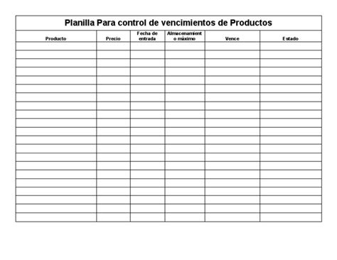 Planilla Para Control De Vencimientos De Productos Pdf