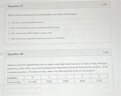 Solved Which Of The Following Is Not A Diversifiable Risk