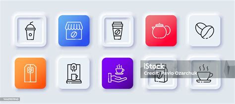 차와 커피 세트 아이콘입니다 티백 콩 컵 나뭇잎 카페 뜨거운 음료 증기 시간 휴식 휴식 외식 당신과 함께 가져 가라 음료 개념 신형성 스타일 비즈니스에 대 한 벡터 라인