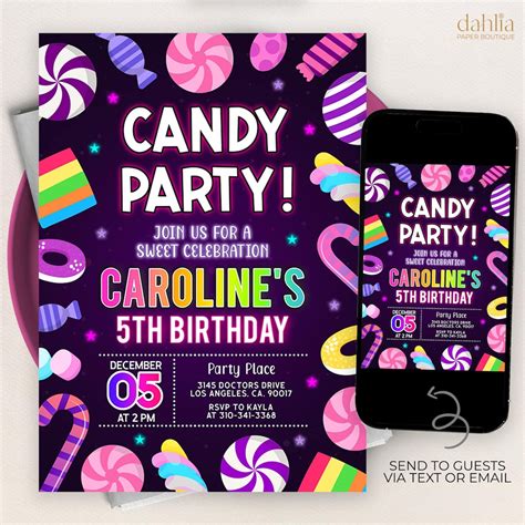 Candy Land Birthday Invitation Editable Sweet Celebration Party Invite