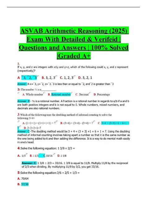 Asvab Arithmetic Reasoning 2025 Exam With Detailed And Verifeid Questions And Answers 100