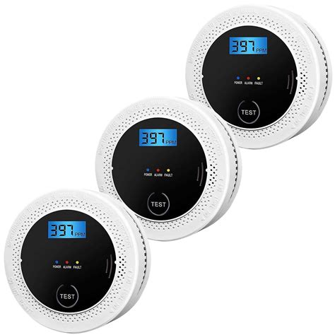 3 Pack Smoke And Carbon Monoxide Detectors Powered By Batteries With Digital Display Smoke And