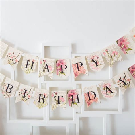 Floral Happy Birthday Banner Pink Wildflower Party Decor Etsy