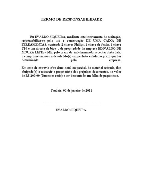 Termo De Responsabilidade Pdf
