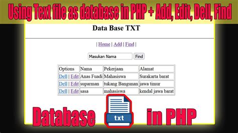 using text file as database in php add edit dell find youtube