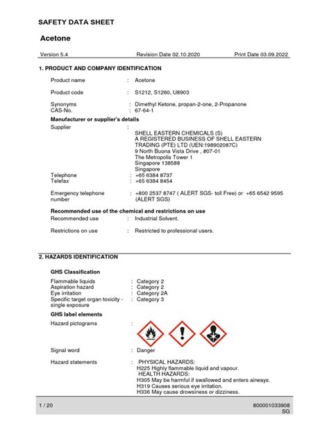 Acetone Msds Download Free Pdf Toxicity Chemistry
