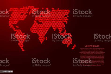 세계 지도 개요 배너 포스터 인사말 카드에 대 한 기하학적 패턴 배경과 노드를 반복 하는 빨간 삼각형에서 도식 벡터 일러스트입니다 3차원 형태에 대한 스톡 벡터 아트 및