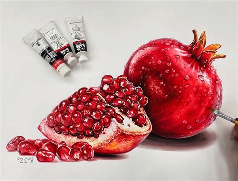 홍대플라이미술학원 실기중점반 소영t 기초디자인 석류 개체묘사 Pomegranate Drawing Fruits Drawing Pomegranate