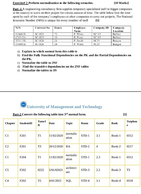 Solved Exercise Perform Normalization To The Following Chegg