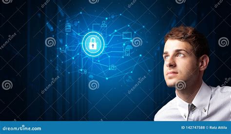 Man Touching Hologram Stock Photo Image Of Connection