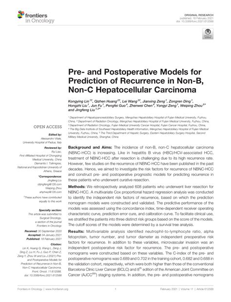 Pdf Pre And Postoperative Models For Prediction Of Recurrence In Non B Non C Hepatocellular