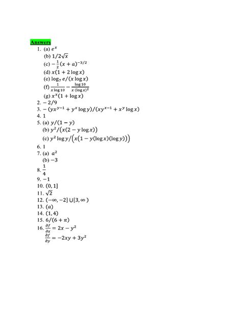 Differential Calculus Answer Key Pdf