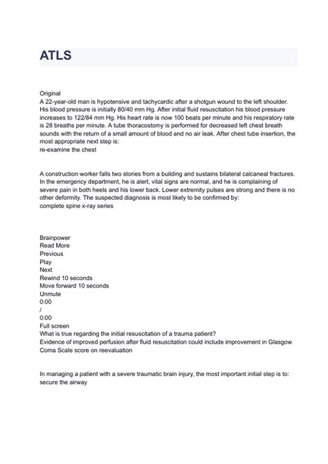 Atls Exam 2024 Questions And Completed Solutions Already Graded A Test Atls Stuvia Us