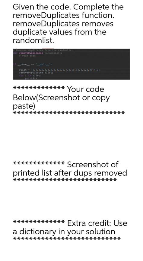 Solved Given The Code Complete The Remove Duplicates