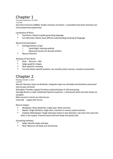 Biopsychology Notes Psych 202 Biopsychology Washington Thinkswap