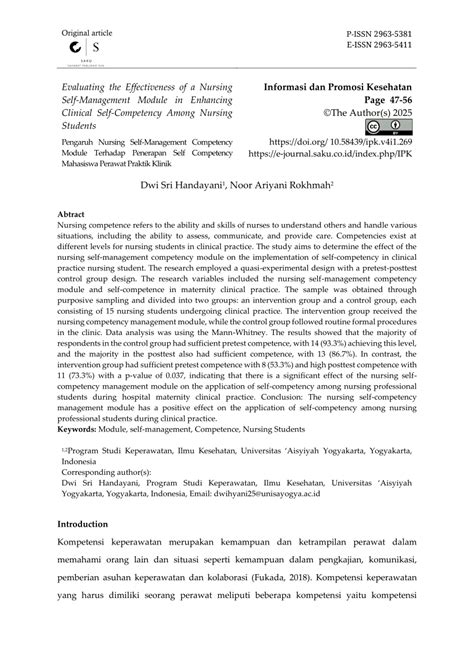 Pdf Evaluating The Effectiveness Of A Nursing Self Management Module