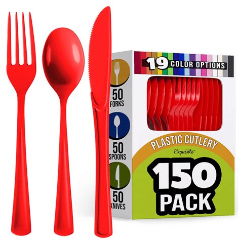 150 Piece Red Disposable Silverware Holiday Plastic Cutlery Combo Set