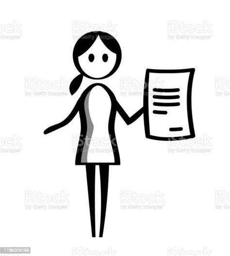 종이 문서를 들고 여자의 플립 차트 스타일 드로잉 라인 아트 일러스트 개념에 대한 스톡 벡터 아트 및 기타 이미지 개념