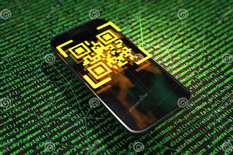 Yellow Qr Code Floating Above A Smartphone On A Green Background Made Of Computer Programming