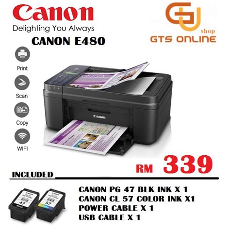 Canon Pixma E480 All In One Printer Copy Scan Print Fax Wifi Shopee