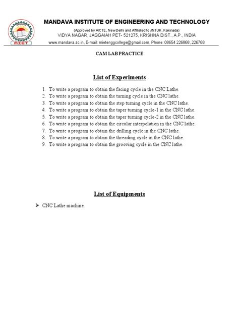 List Of Experiments Mandava Institute Of Engineering And Technology